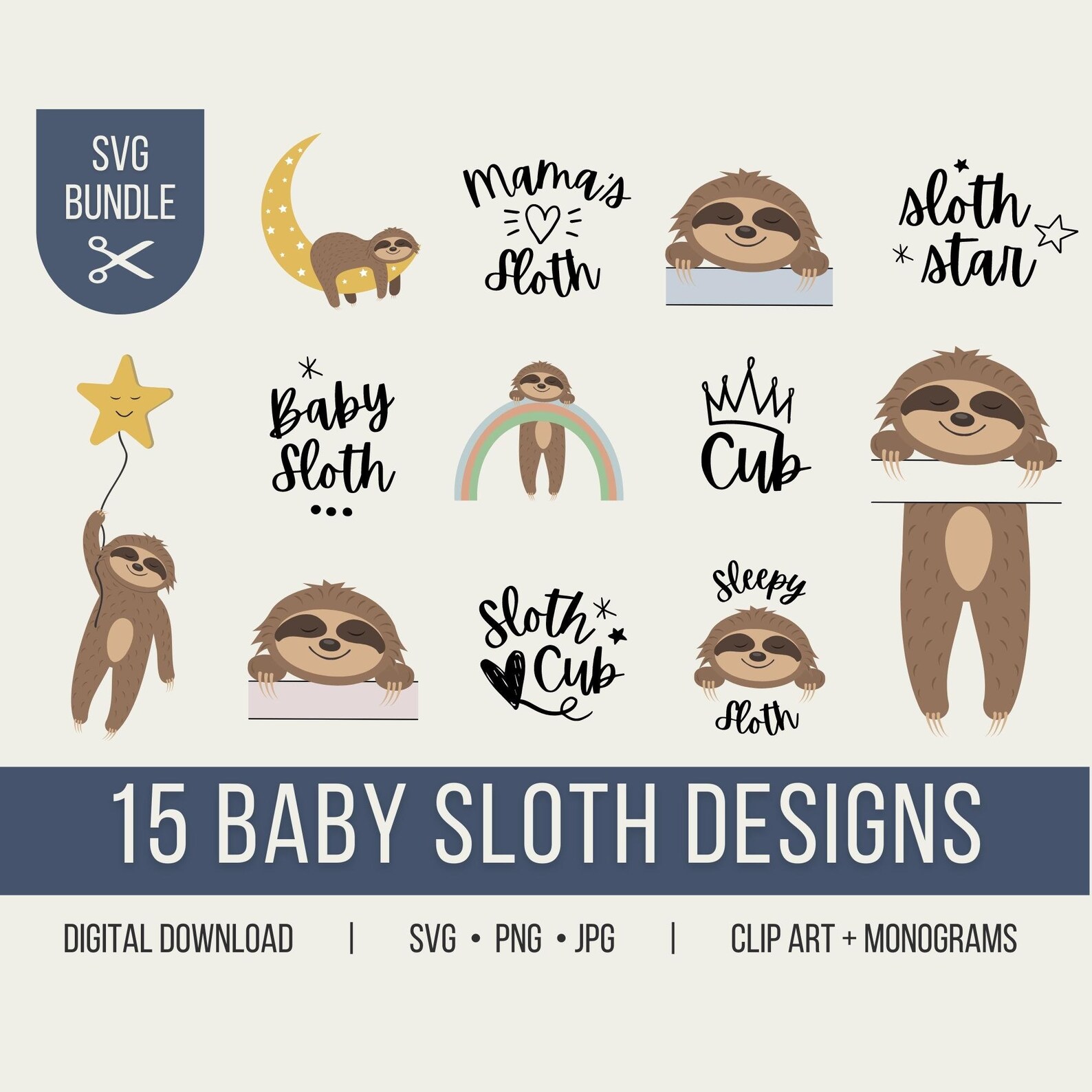 Sloth SVG Files for Sloth Face Mask, Sloth Gifts, Sloth Mug & Sloth ...