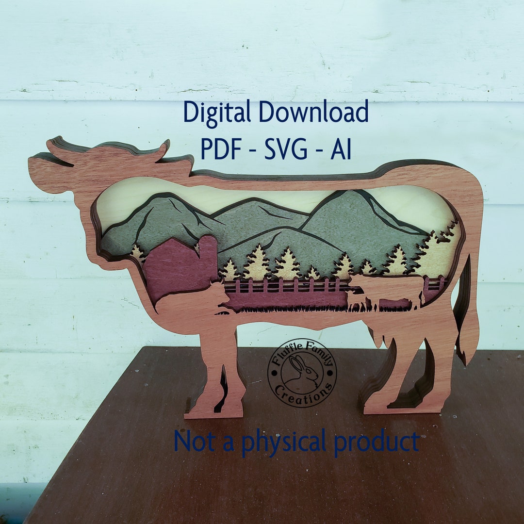 Layered Cow Laser Cut Files | Digital Download | 5 Layers Cow With Farm ...