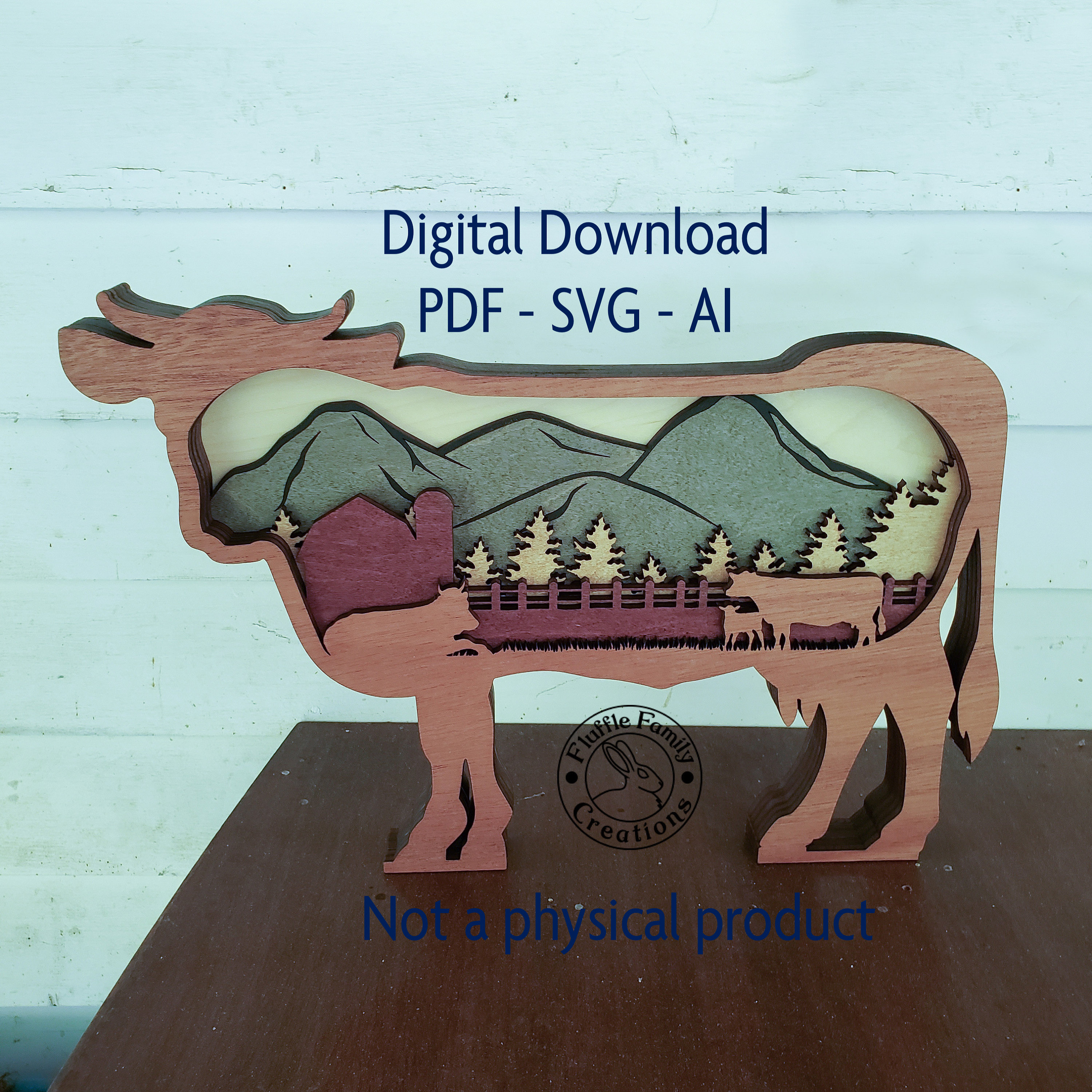 Layered Cow Laser Cut Files Digital Download 5 Layers Cow With Farm ...
