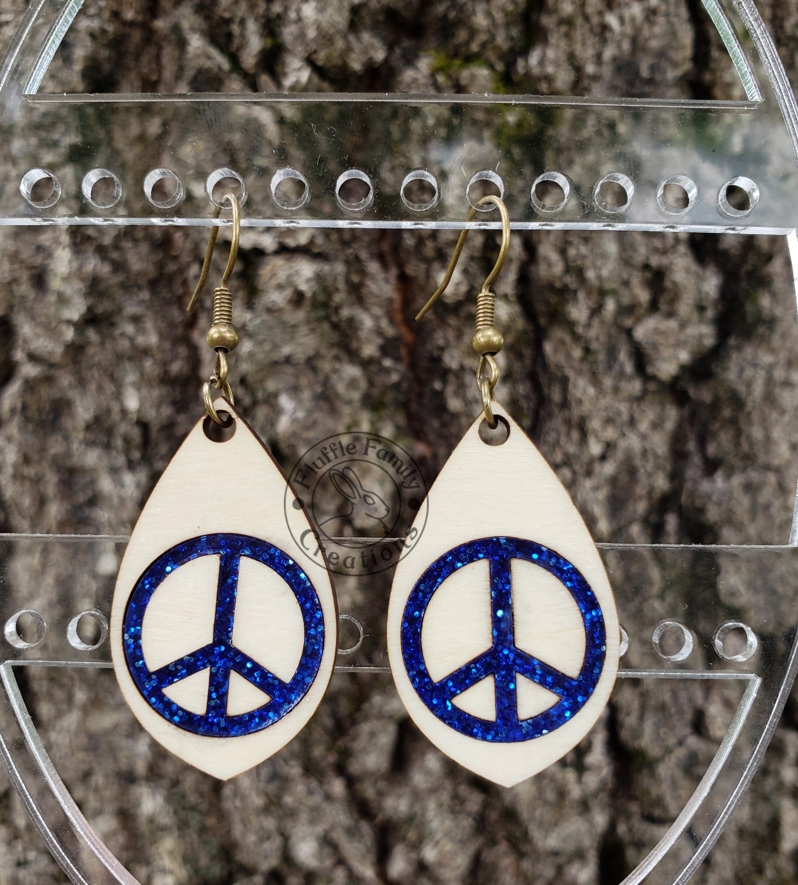 Peace Sign Earrings Wood With Acrylic Inlay Handmade Gift Hippie ...
