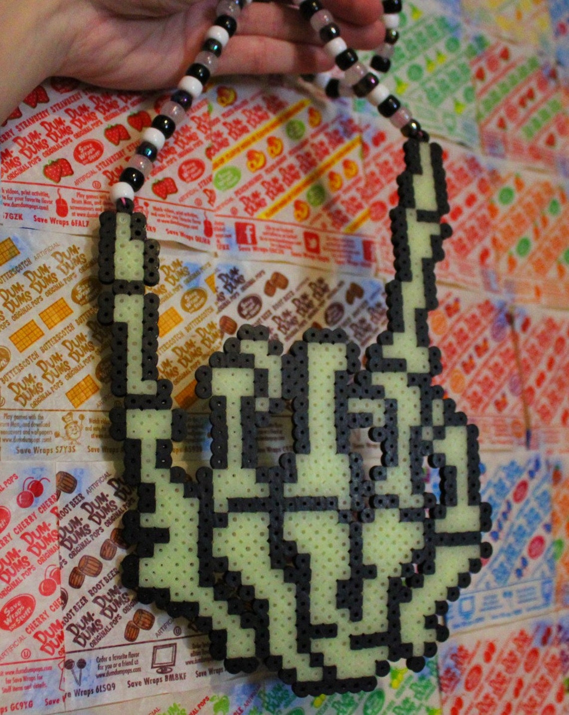 Glow-in-the-dark Skeleton Hand Perler Necklace | Etsy