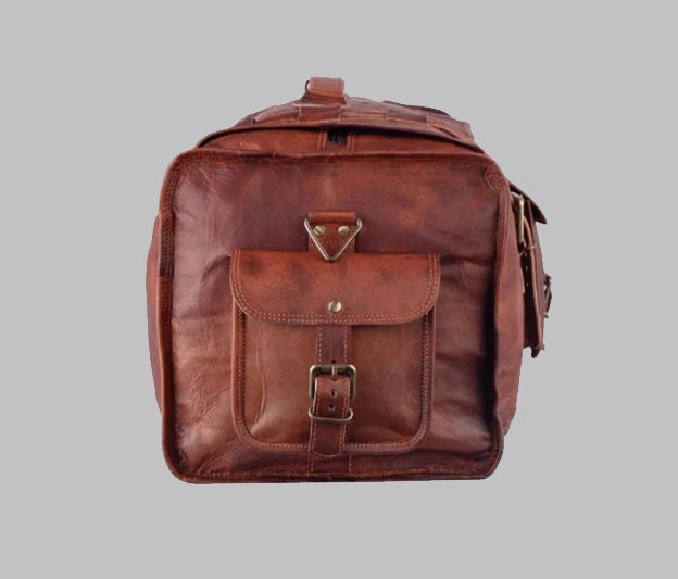 24" Men's Retro Style Carry-on Luggage Flap Duffel Leather Duffel Bag ...