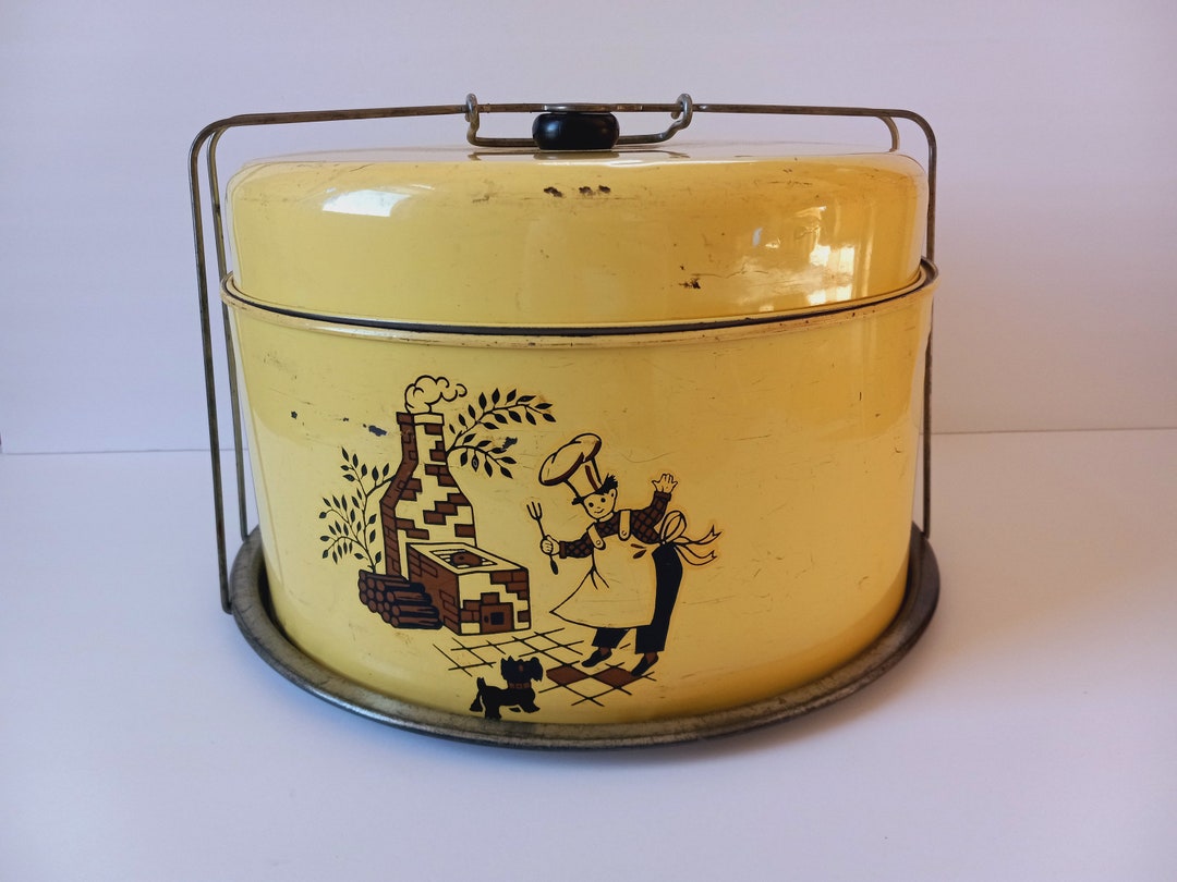 Mid-century Cake Tin Yellow Baker Vintage Cake Carrier Metal Handle - Etsy