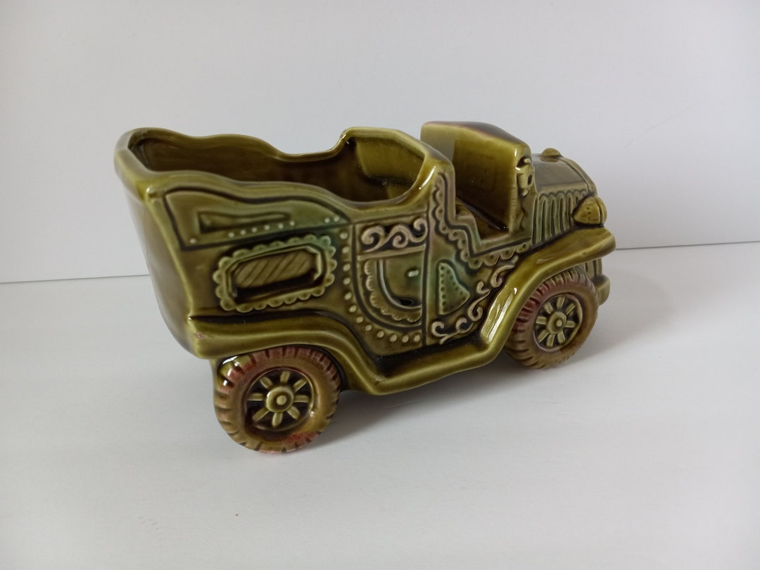Vintage Caffco Car Planter Japan 70's Green Hand Painted Art Pottery ...