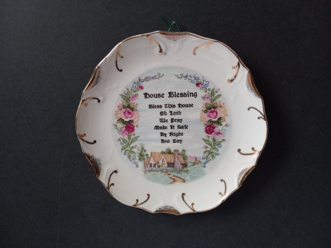 House Blessing Plate Bless This House 18K Gilded Gold Religious ...