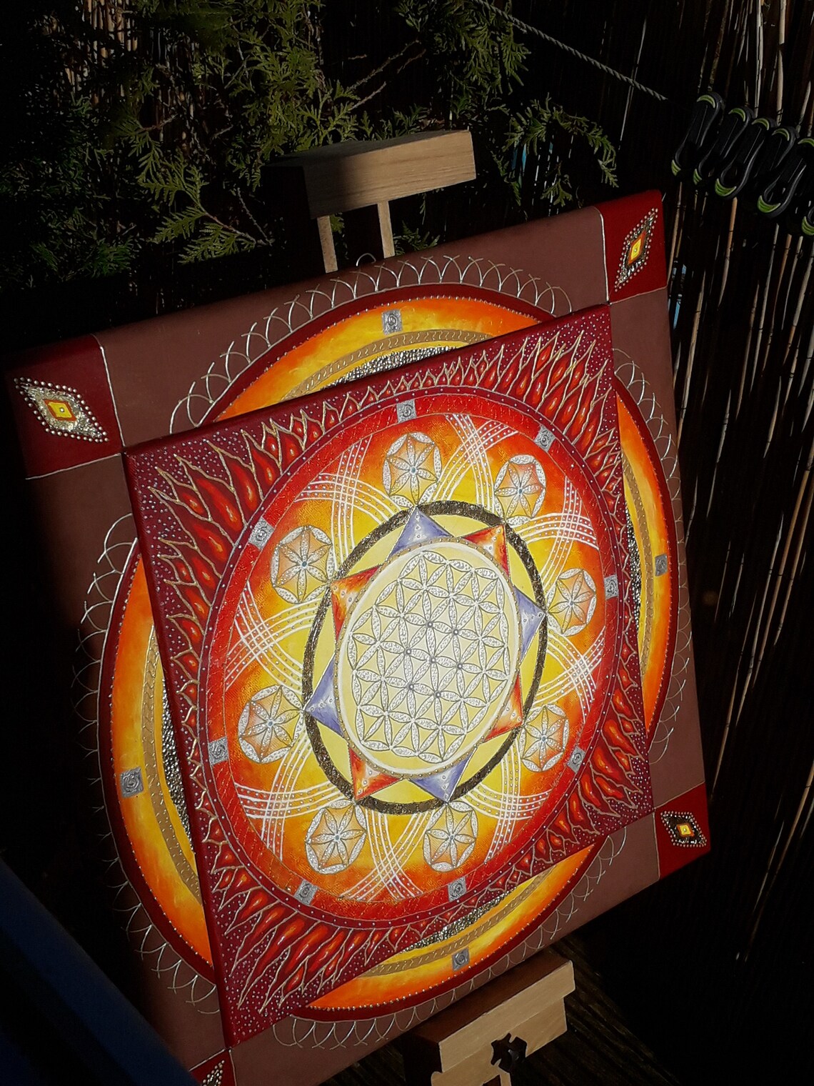 FIRE Element.orginal Acrilic Paiting .flower of Life. Sacred Geometry ...