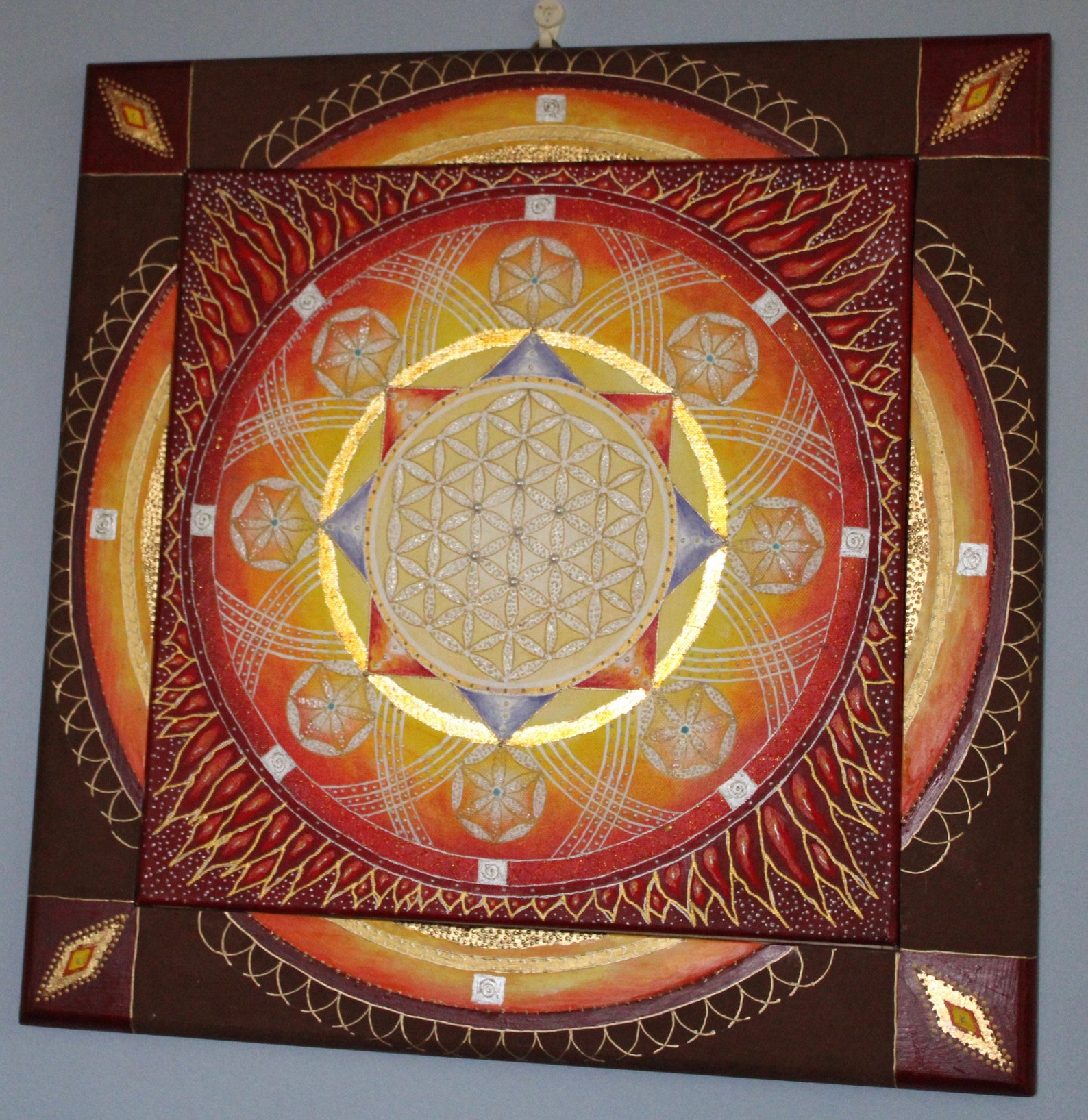 FIRE Element.orginal Acrilic Paiting .flower of Life. Sacred Geometry ...