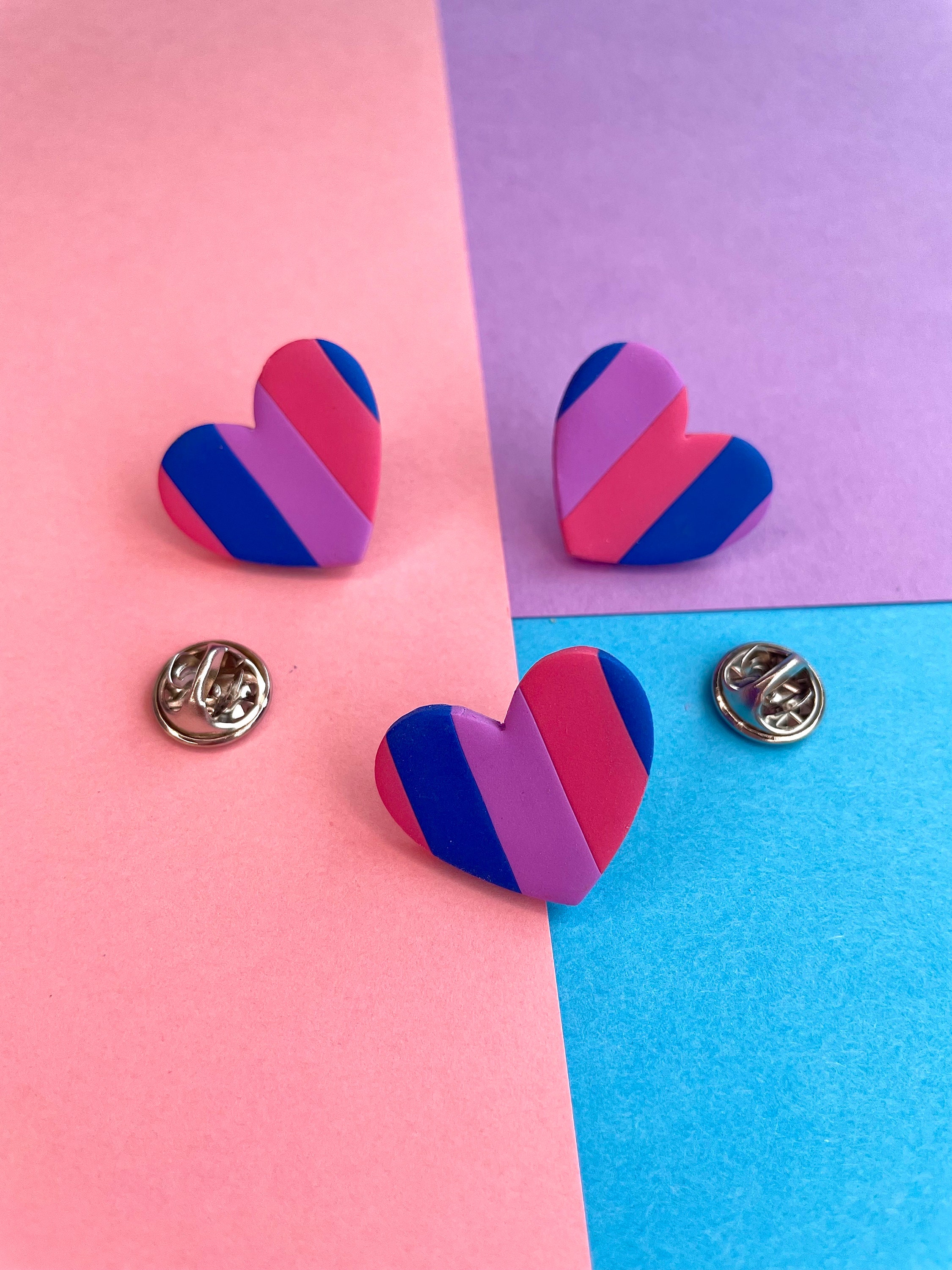 PRIDE Bisexual Flag Striped Heart Pin | Polymer Clay Jewellery | Queer ...