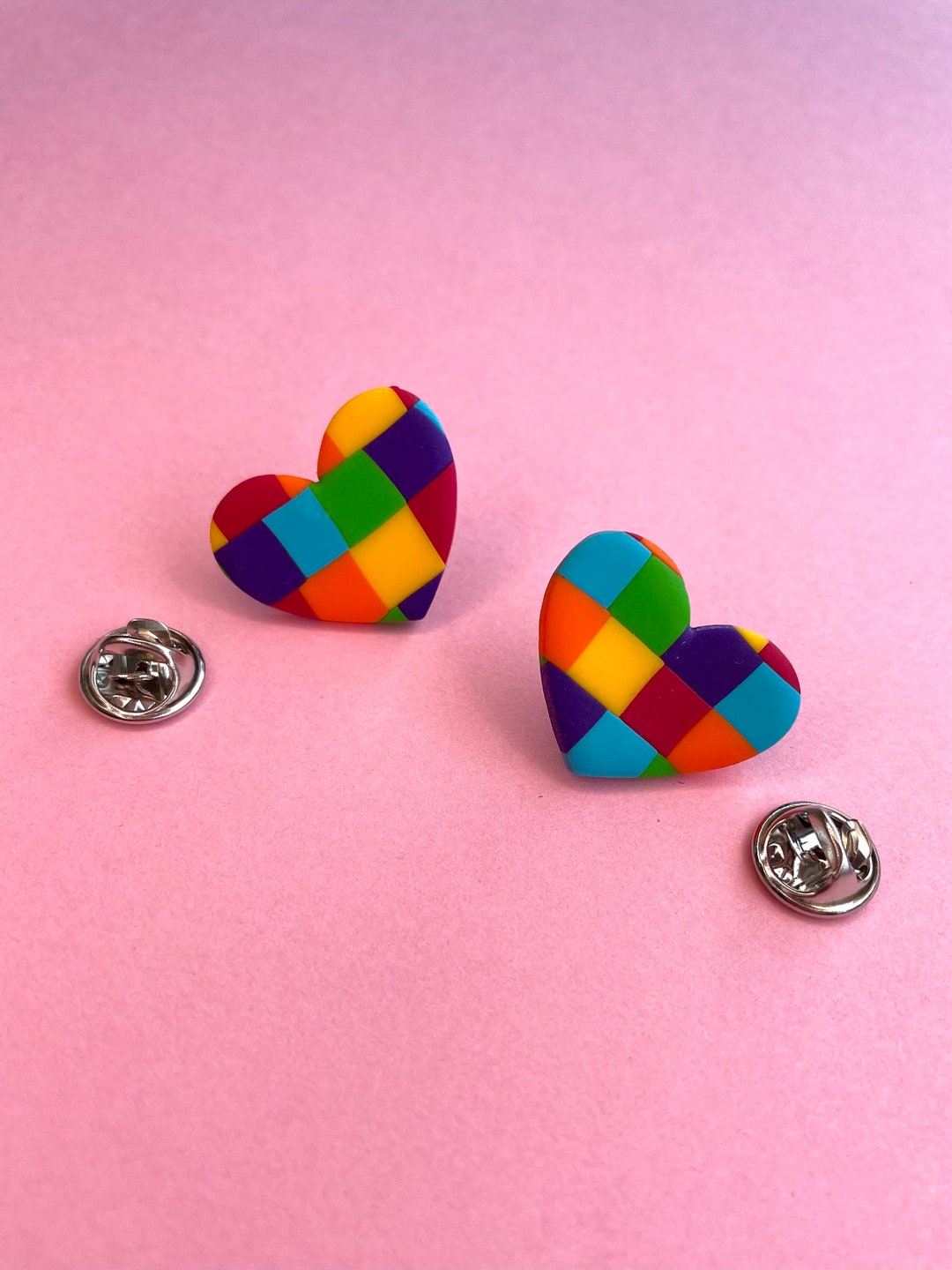 PRIDE Rainbow Checkerboard Heart Pin | Polymer Clay Jewellery ...