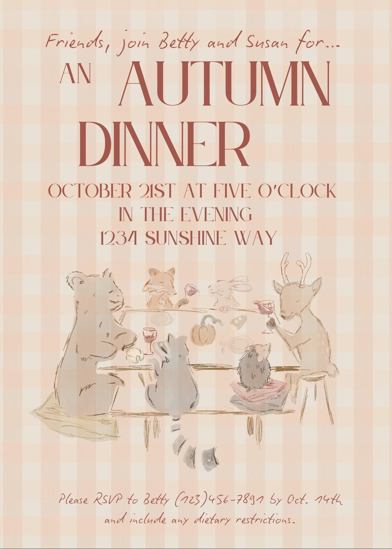 Autumn Dinner Party Invitation Template - Etsy