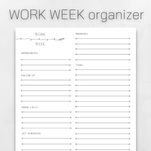 2 Page Work Week Organizer Planner Page - Printable/digital - Etsy