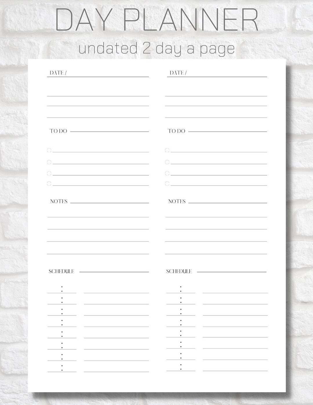 Undated 2 Day a Page Planner - Printable/digital - Etsy