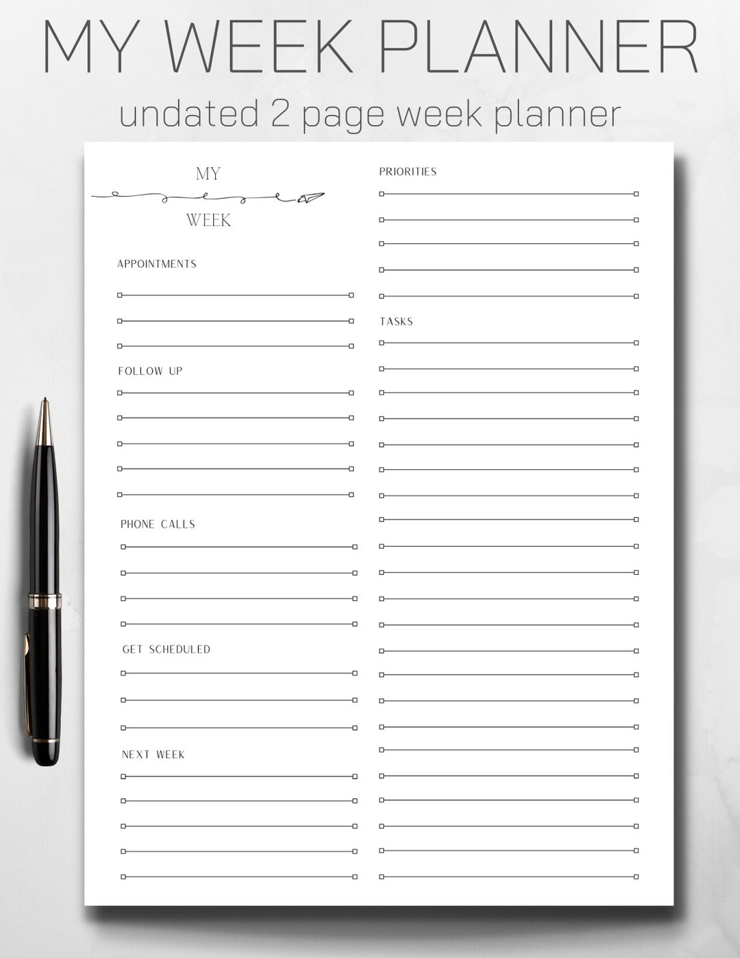2 Page Week Organizer Planner Pages - Printable/digital - Etsy