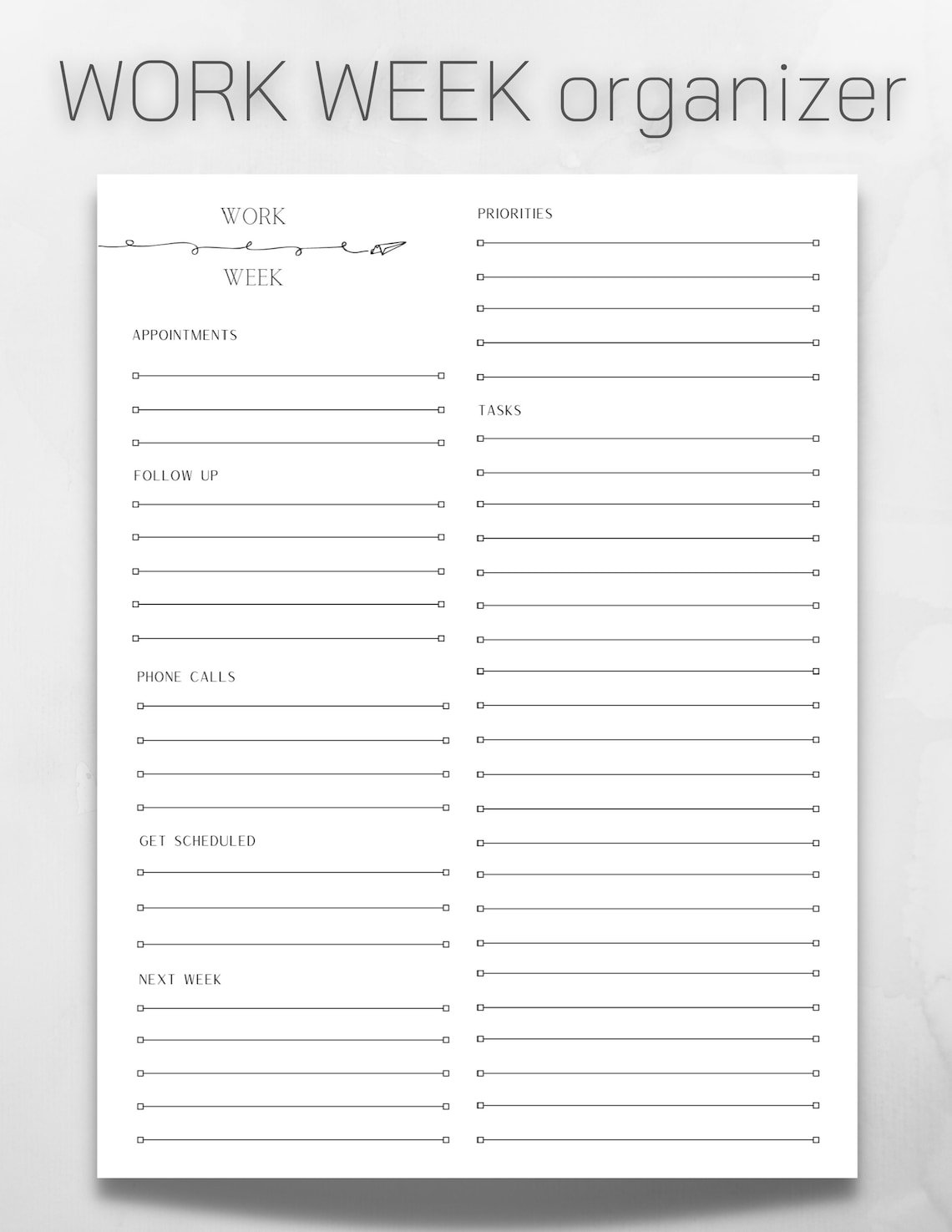 2 Page Work Week Organizer Planner Page - Printable/digital - Etsy