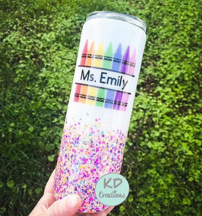 Glitter Custom Crayon Tumbler, Personalized Crayon Tumbler, Teacher ...