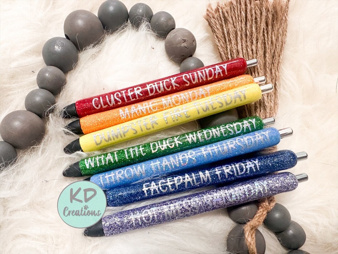 Sarcastic clean Glitter Days of the Week Pen Set - Etsy