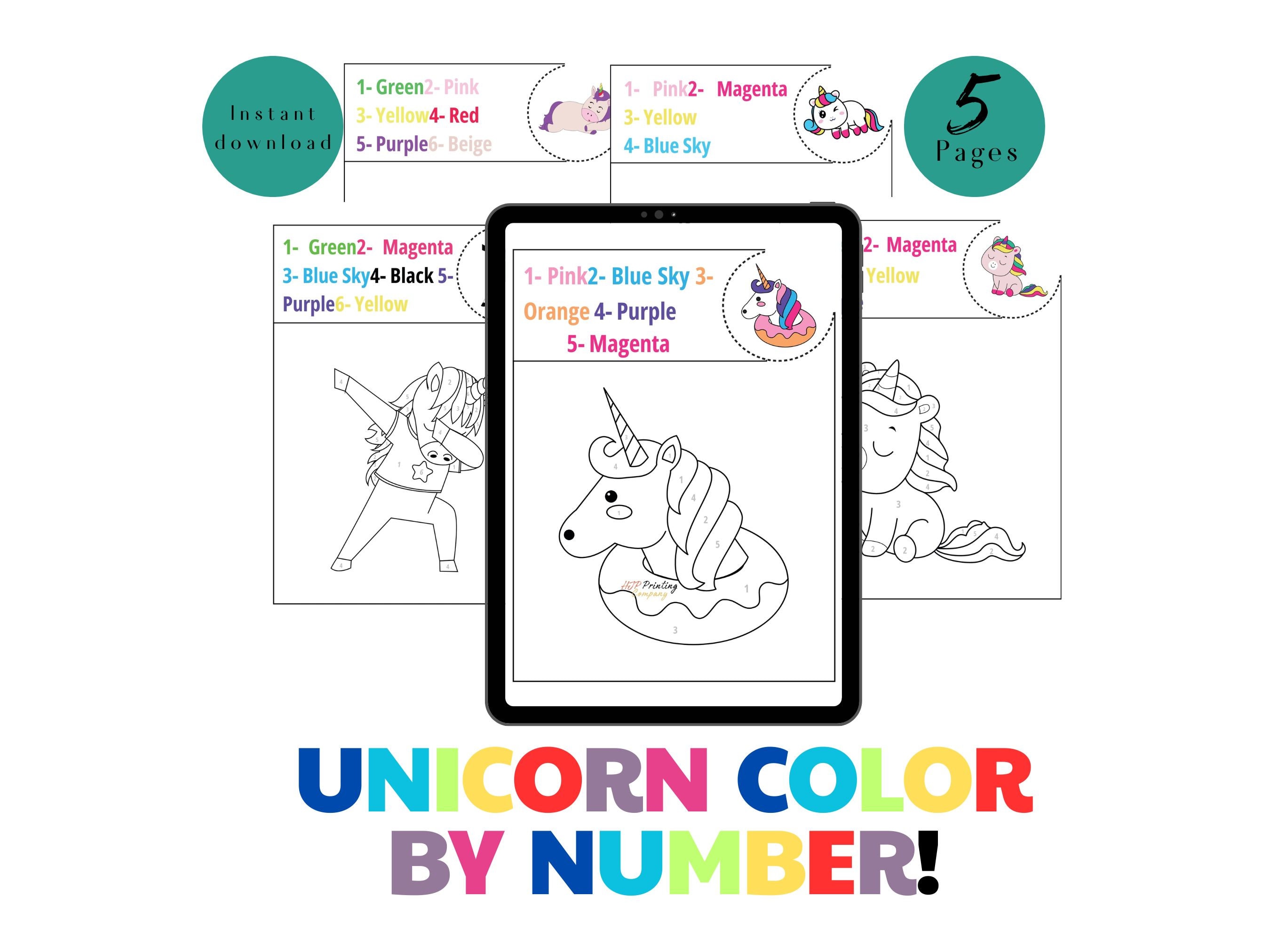 Unicorn Color by Number: Kids Coloring Pages (PDF) - Etsy