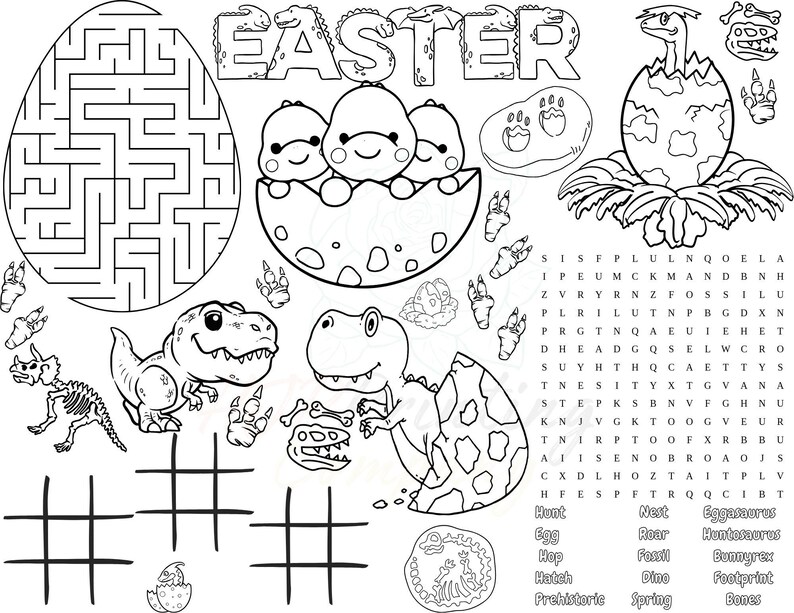 Easter Kids Activity Sheet, Dino Coloring Sheet, Easter Activity ...