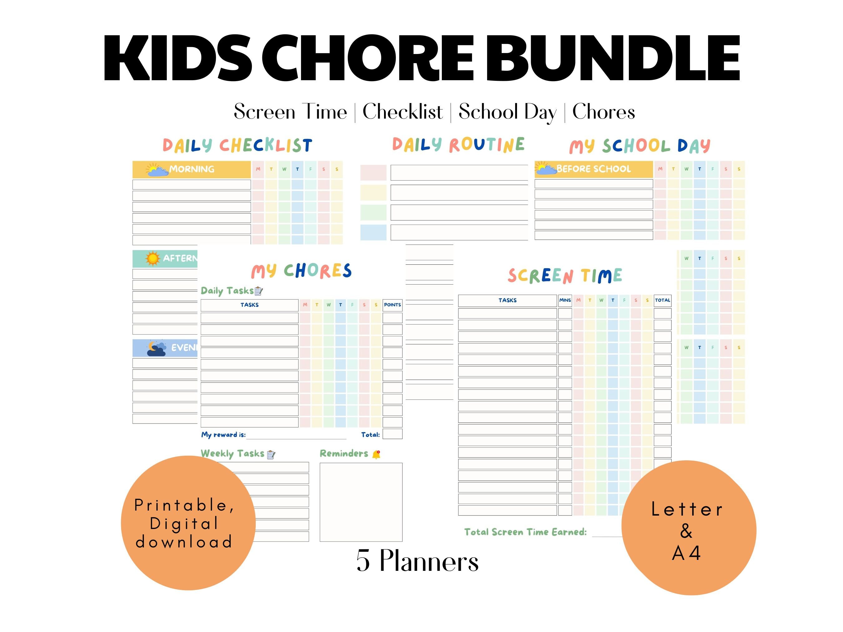 Kids Chore Chart PDF, Weekly and Daily Checklist for Routine Screen ...