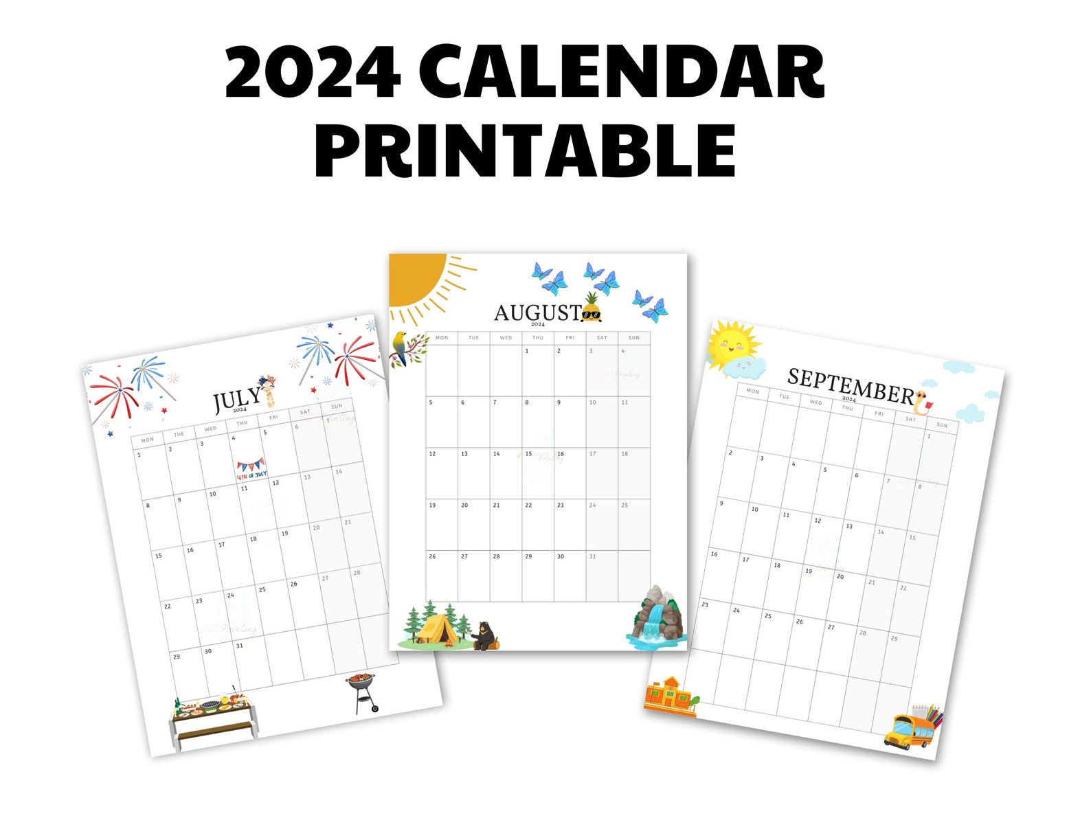 Printable Kids Calendar 2024, Monthly Planner, Fun & Educational ...