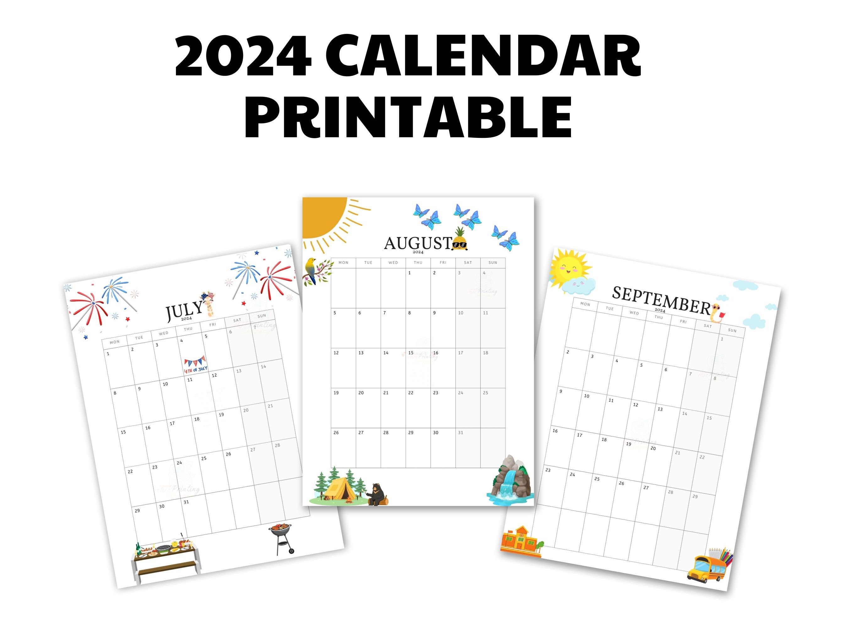 Printable Kids Calendar 2024, Monthly Planner, Fun & Educational ...