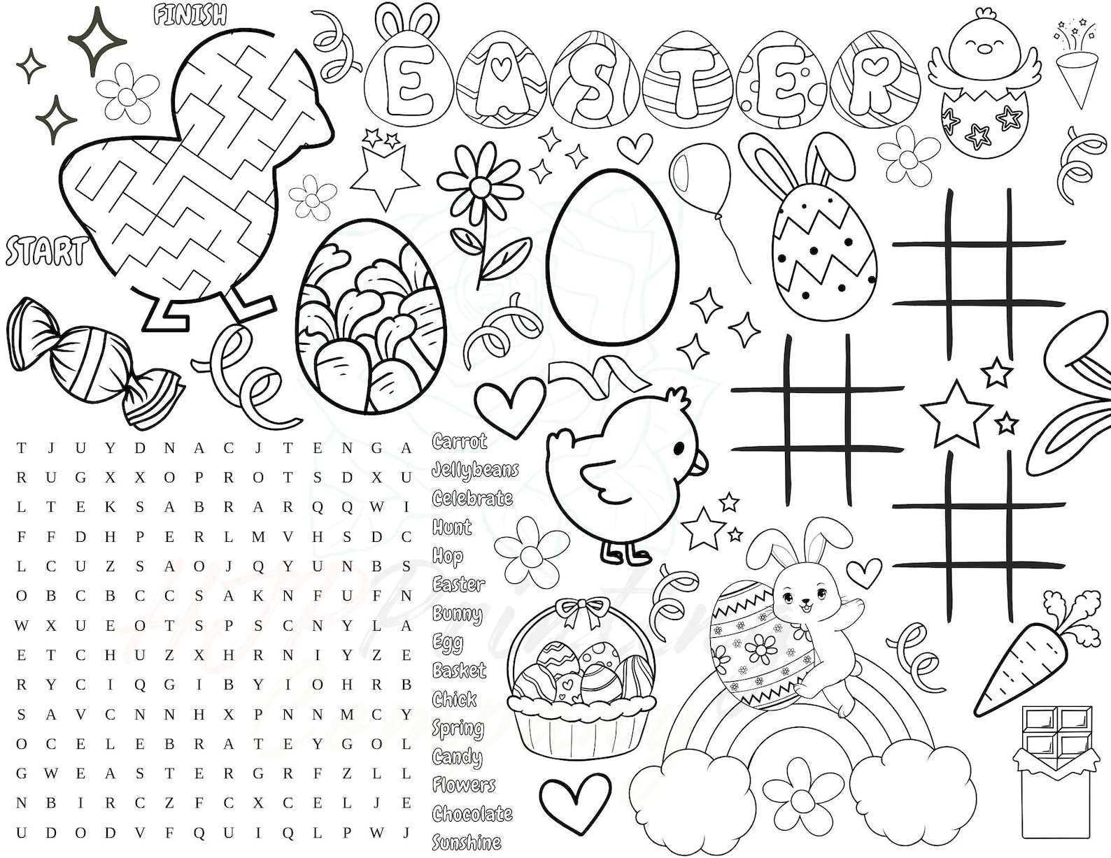 Easter Kids Activity Sheet: Rabbit Coloring, Maze, Word Search (PDF) - Etsy