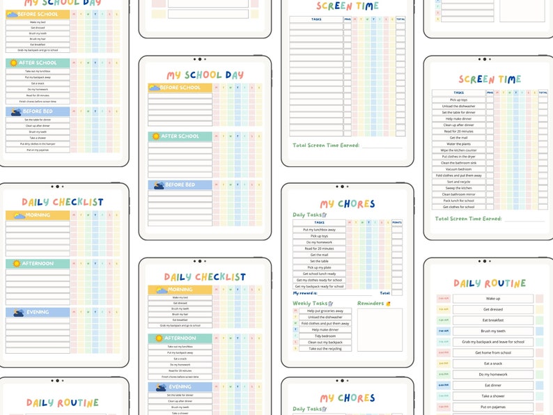 Kids Chore Chart PDF, Weekly and Daily Checklist for Routine Screen ...