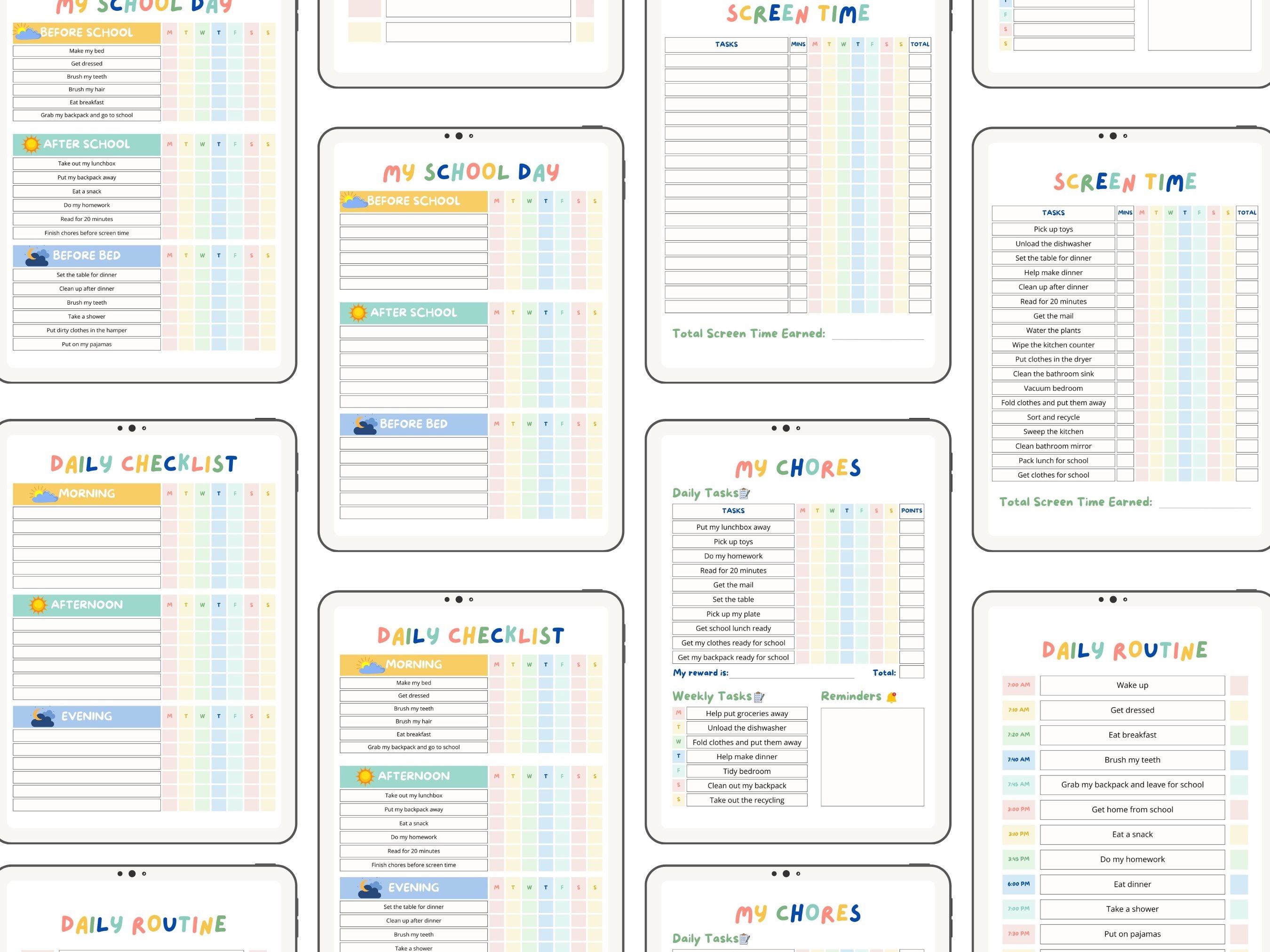Kids Chore Chart PDF, Weekly and Daily Checklist for Routine Screen ...