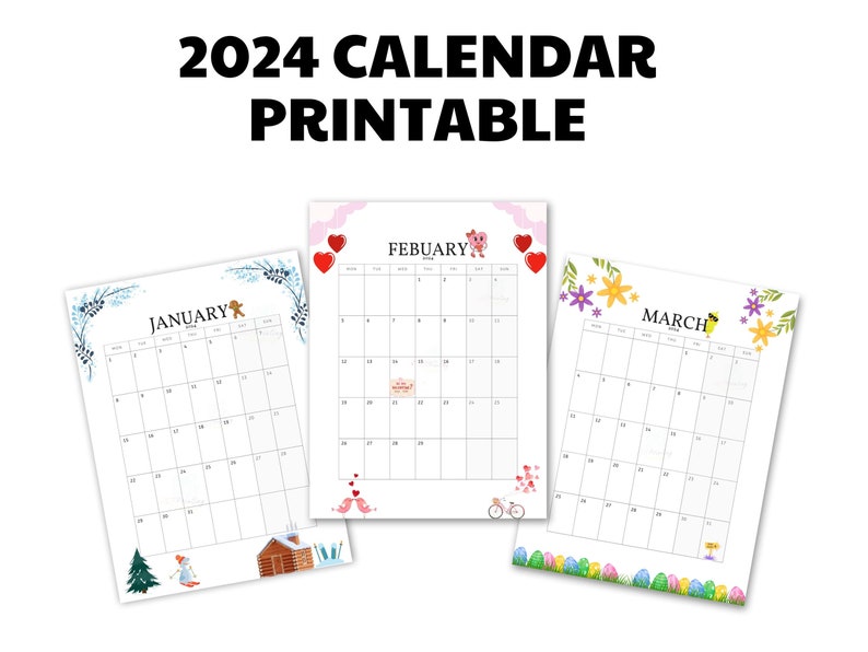 Printable Kids Calendar 2024, Monthly Planner, Fun & Educational ...