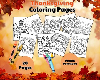 Thanksgiving Coloring Pages for Kids | 2 Page Printable Bundle | Cute ...