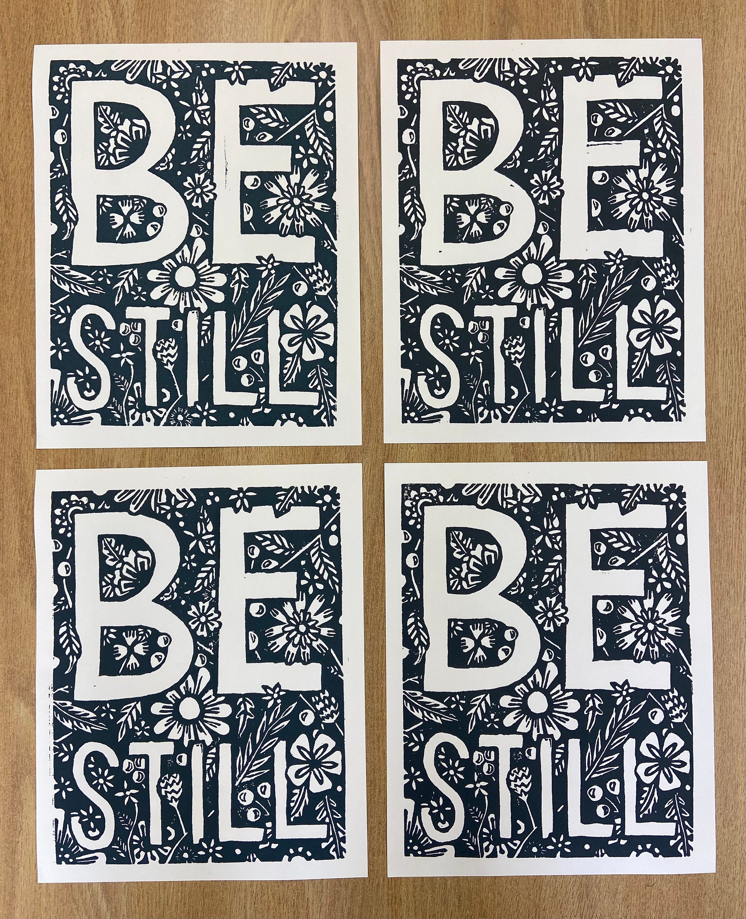 Be Still and Know That I Am God, Be Still Sign, Linocut Print Nature ...