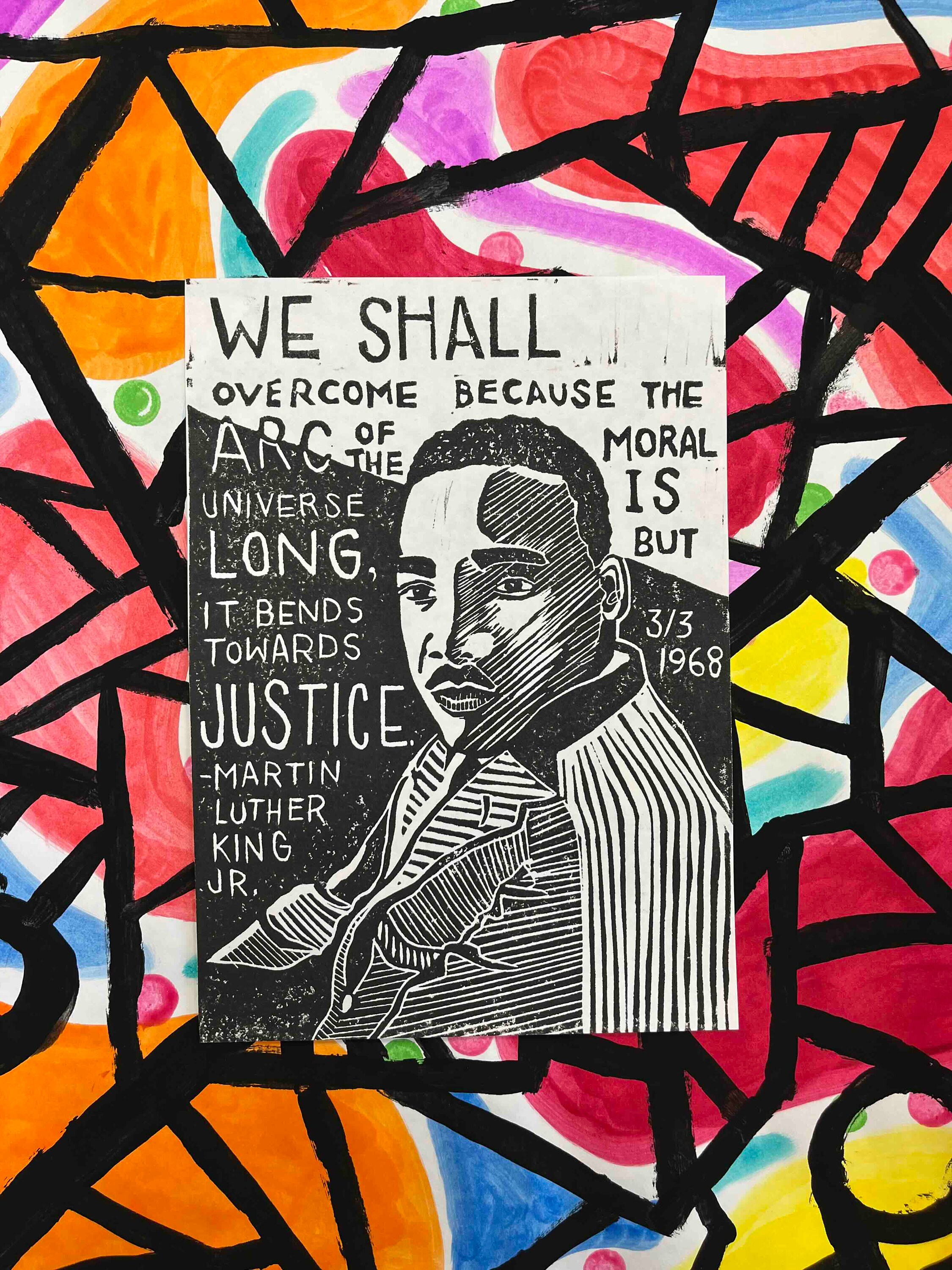 MLK Quote, We Shall Overcome, Linocut Print, Martin Luther King Jr ...