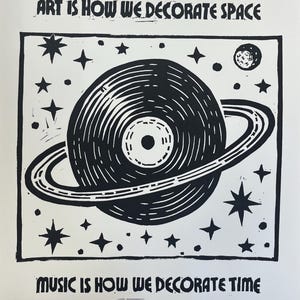 Record Linocut Print, Music and Art Lover Gift, Hand Printed Vinyl Art ...
