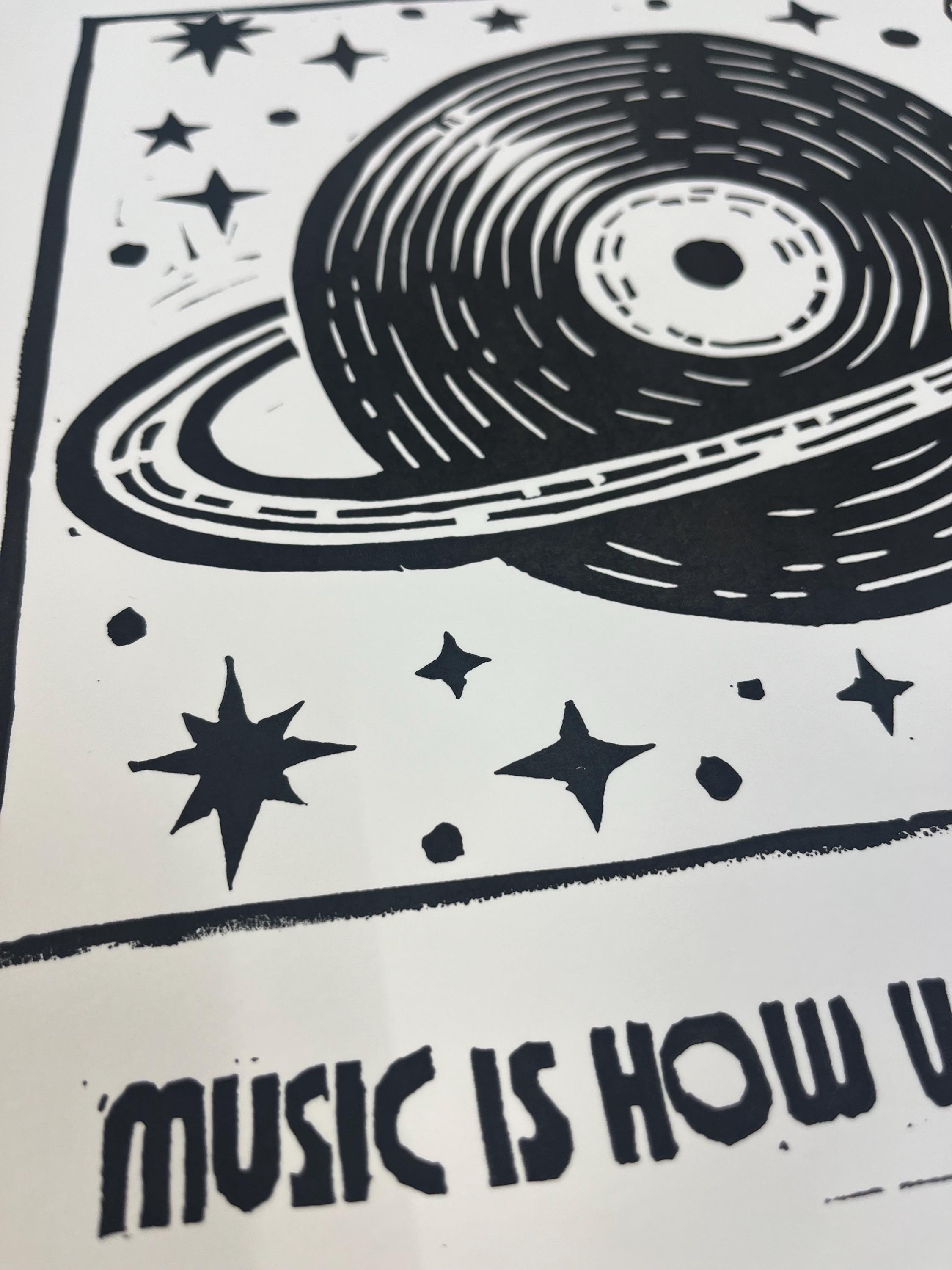 Record Linocut Print, Music and Art Lover Gift, Hand Printed Vinyl Art ...