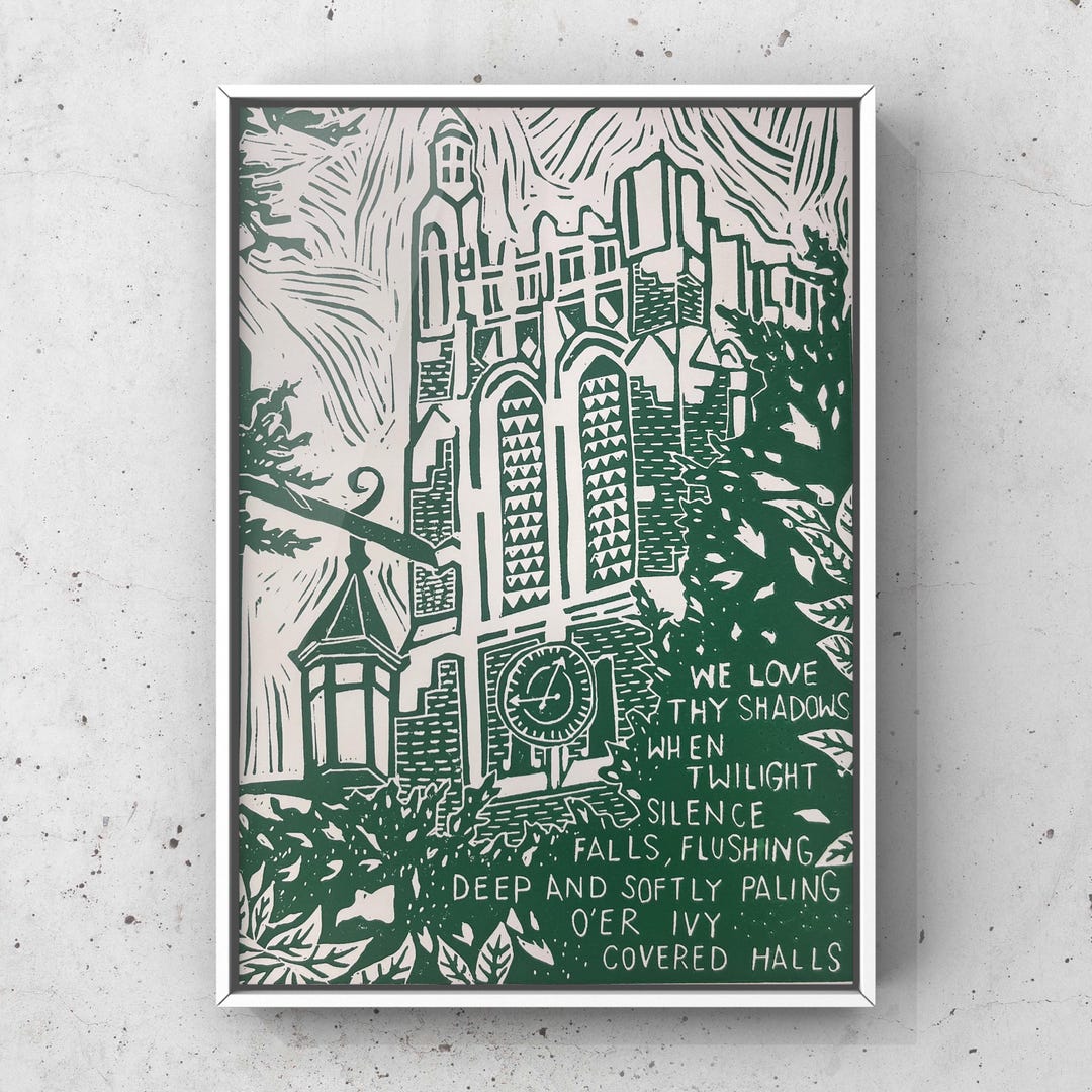 Beaumont Tower Linocut Print: MSU Wall Art, East Lansing - Etsy