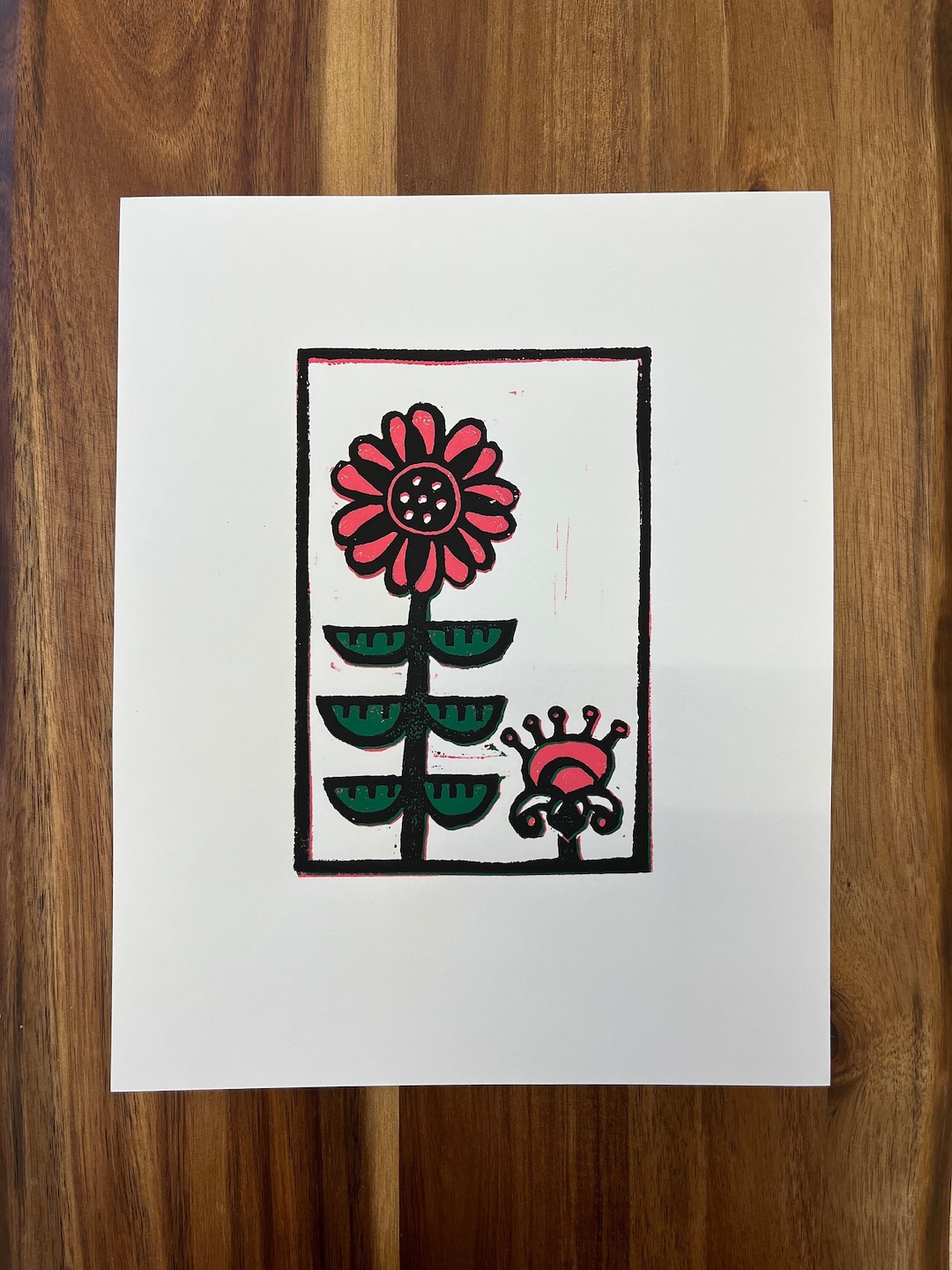 Pink Flower Linocut Print, Nature Lino Print, Spring Wall Decor, Spring ...