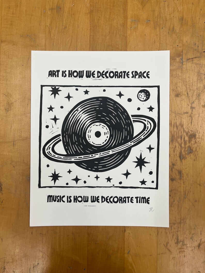 Record Linocut Print, Music and Art Lover Gift, Hand Printed Vinyl Art ...