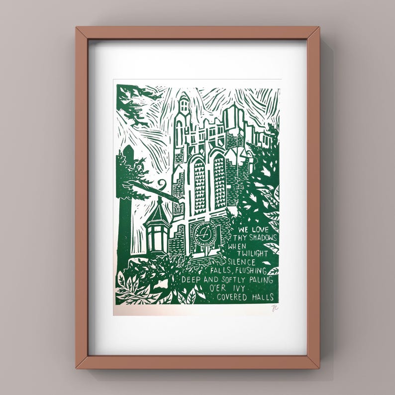 Beaumont Tower Linocut Print: MSU Wall Art, East Lansing - Etsy