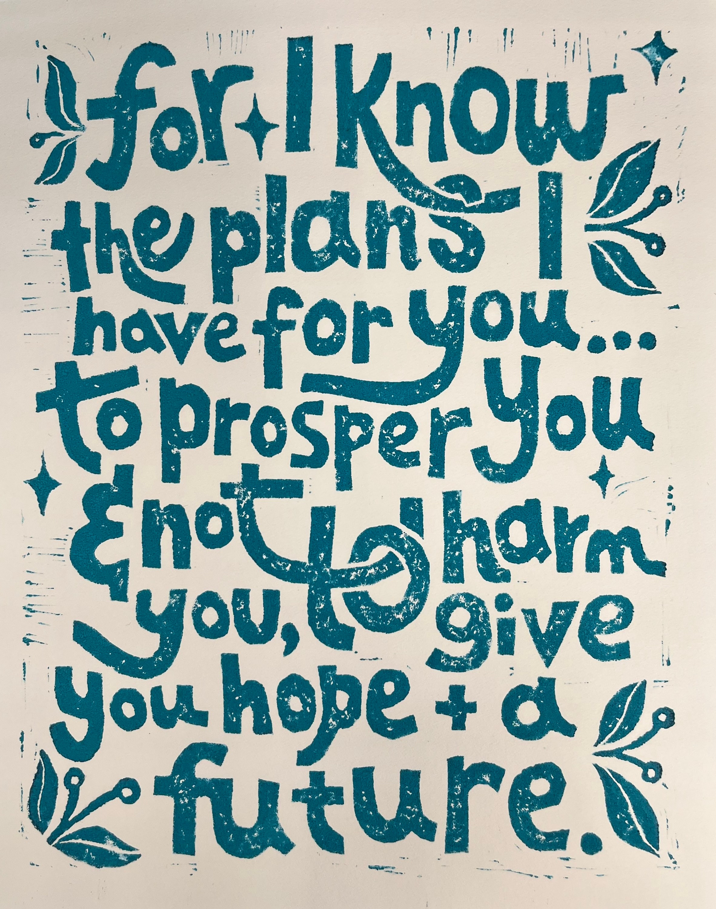 Jeremiah 29:11 Linocut Print, for I Know the Plans I Have for You ...
