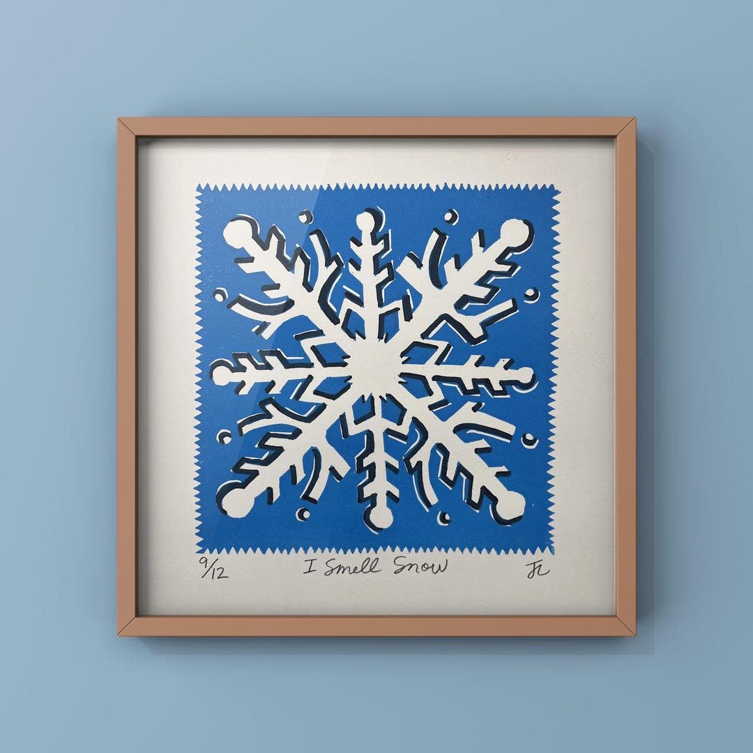 Snowflake Linocut Print - Etsy