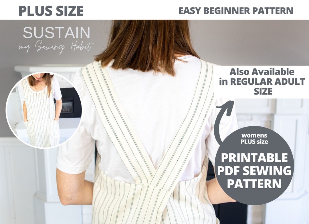 PLUS SIZE Cross Back Apron With Round Neck | PDF Sewing Pattern ...