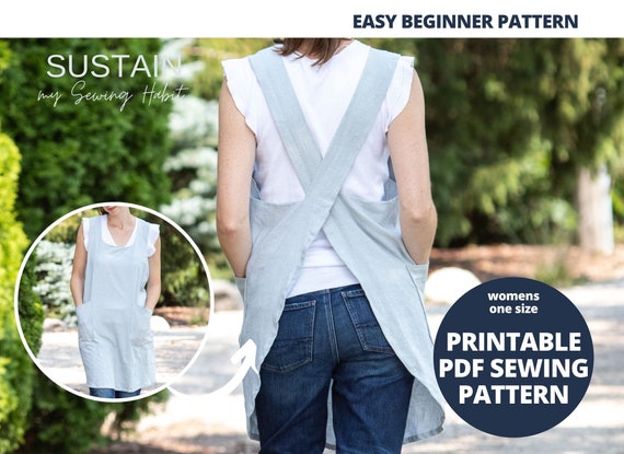 Cross Back Apron With Round Neck PDF Sewing Pattern Womens - Etsy