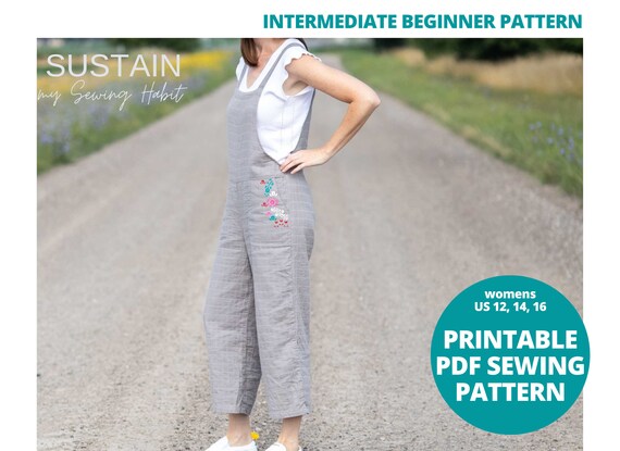 Womens Casual Overalls PDF Sewing Pattern 3/4 Length Pant | Etsy