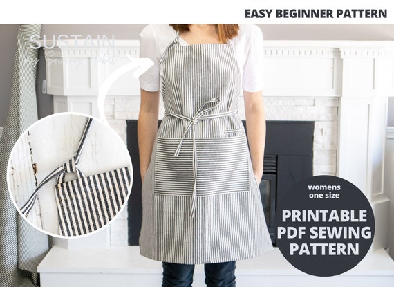 Modern Kitchen Apron PDF Sewing Pattern Digital Instant | Etsy