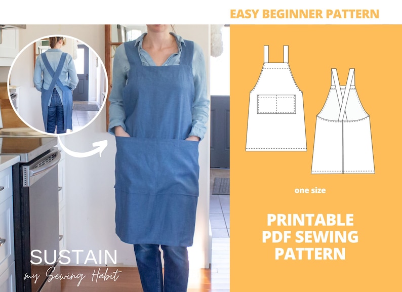 Low Cross Back Apron PDF Sewing Pattern Pinafore Apron - Etsy