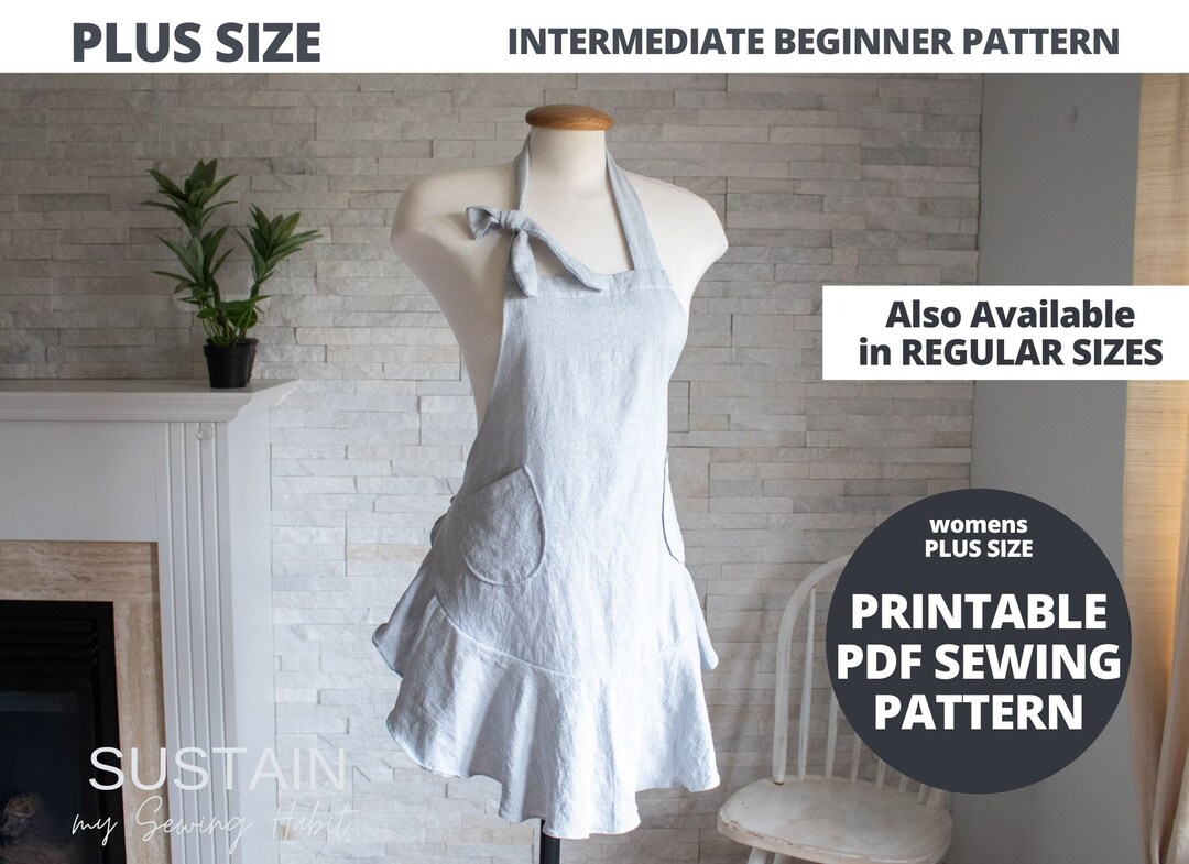 Women's Ruffled Apron | Plus Size Apron | PDF Sewing Pattern | Digital ...