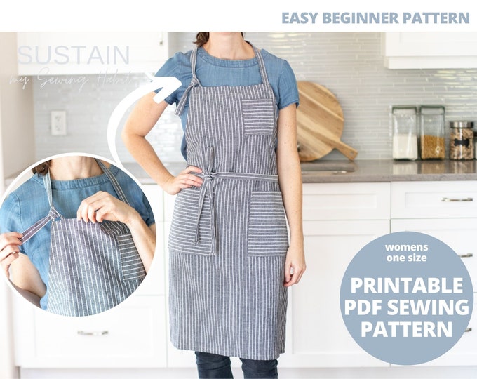 3-pocket Kitchen Apron Unisex Apron Pattern PDF Sewing Patterns Digital ...