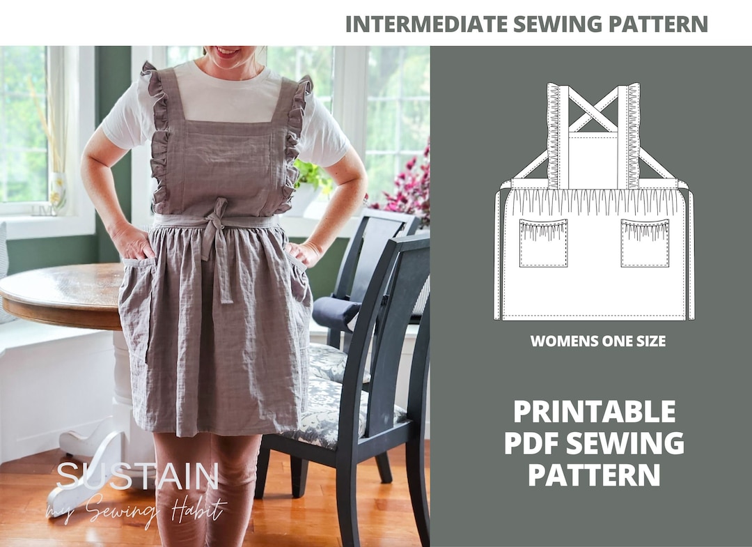 Cross Back Pinafore Apron With Gathered Bib Trim| PDF Sewing Pattern ...
