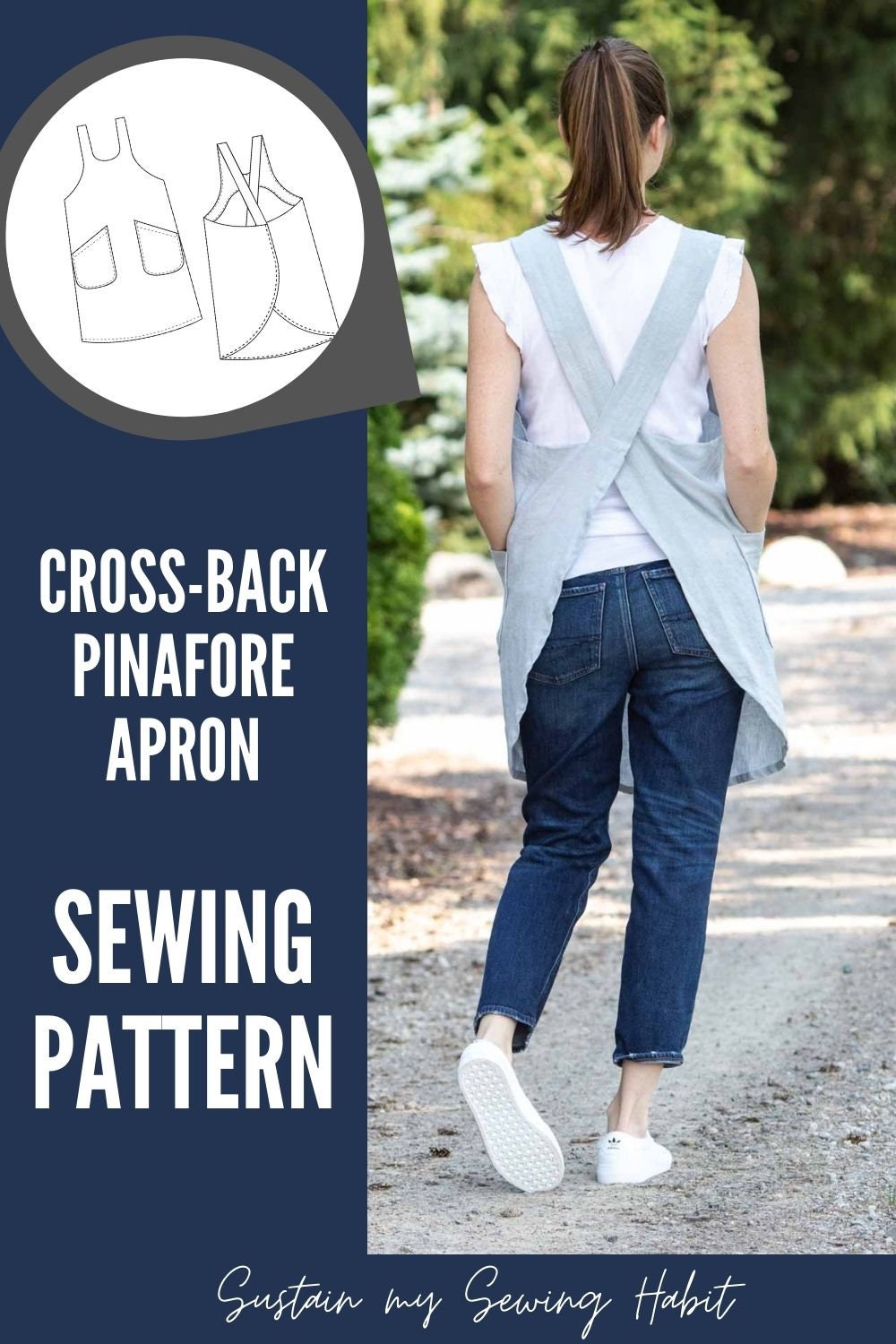 Cross Back Apron With Round Neck PDF Sewing Pattern Womens - Etsy