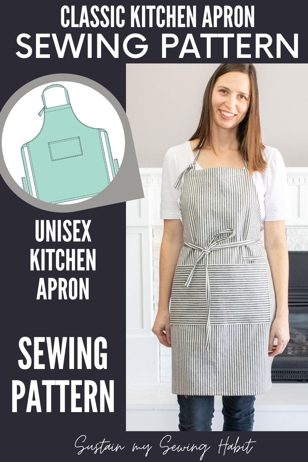 Modern Kitchen Apron PDF Sewing Pattern Digital Instant | Etsy Canada